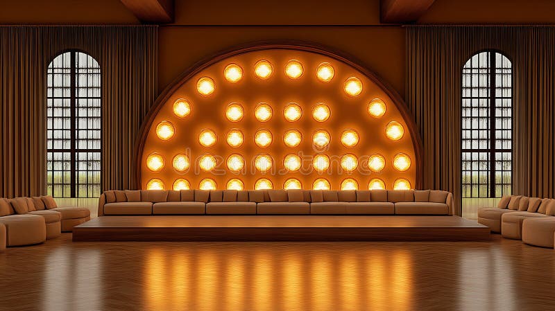 Elegant Lounge with Illuminated Wall and Seating Area Stock ...