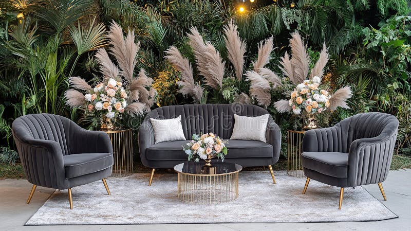Elegant Lounge Seating, Garden Backdrop, Event Decor, Wedding Stock ...