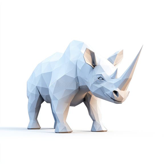 Low-Poly Rhinoceros, Majestic 3D Animal Model, White Background Stock ...