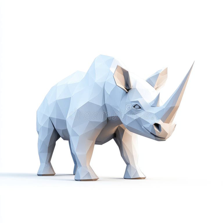 Low-Poly Rhinoceros, Majestic 3D Animal Model, White Background Stock ...