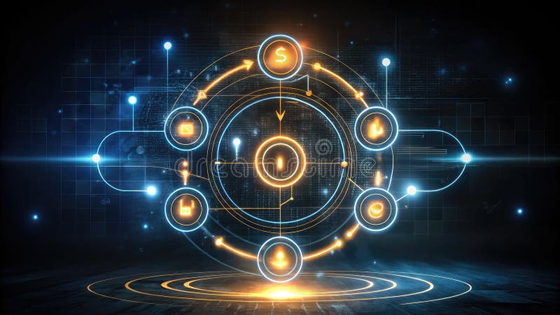 Elegant LowLight Abstract Business Workflow Infographic a Circular ...