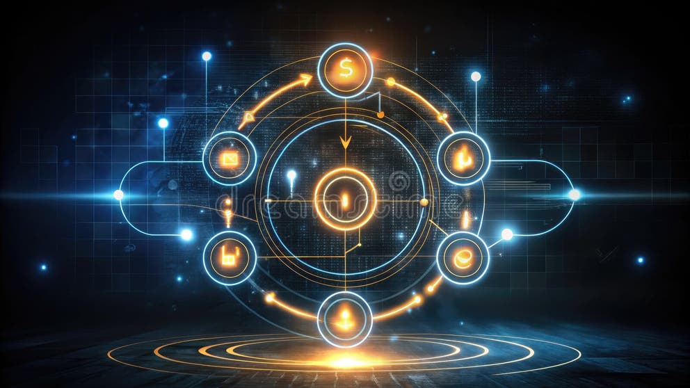 Elegant LowLight Abstract Business Workflow Infographic a Circular ...