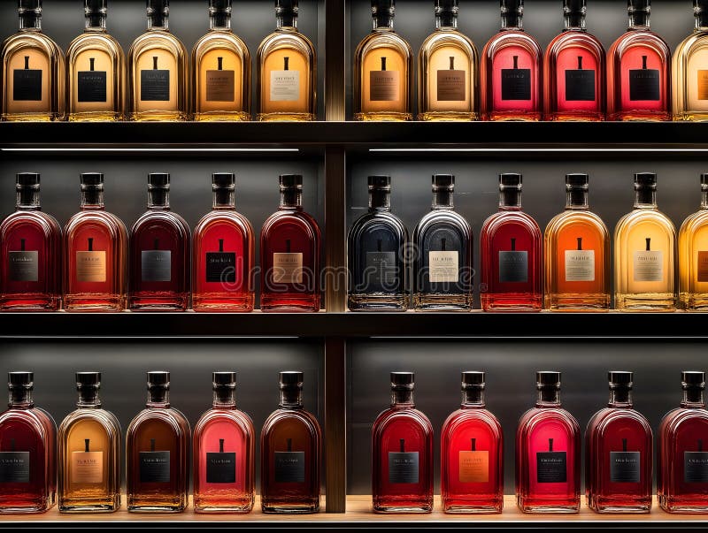 Elegant and Luxurious Whiskey Display Featuring an Array of Premium ...