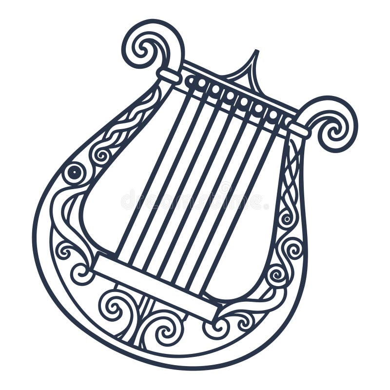 Elegant Lyre Instrument Sketch with Intricate Design Patterns and ...