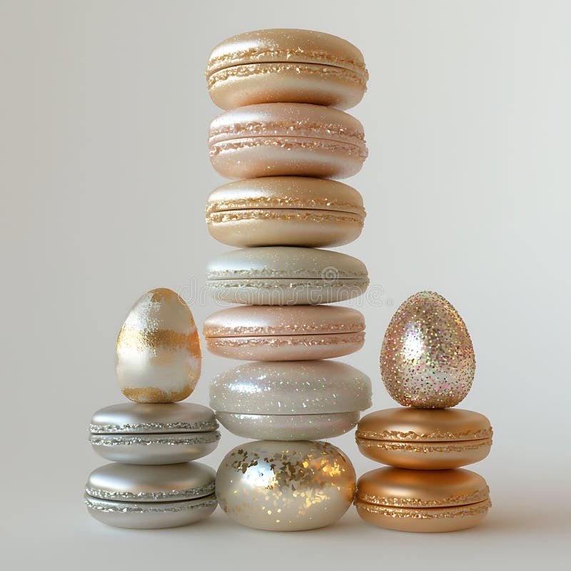 Elegant Macarons and Glittery Eggs Festive Dessert Still Life Stock ...