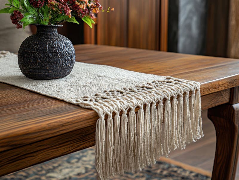 Elegant Macrame Table Runner with Knotted Patterns Stock Illustration ...