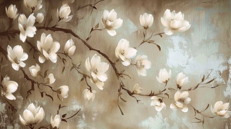 Elegant Magnolia Blossoms on Textured Background - Floral Artwork Stock ...