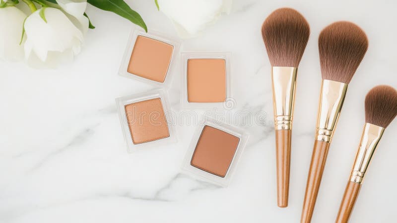 Elegant Makeup Tutorial Setup Featuring Mocha Brown Eyeshadow Palettes ...