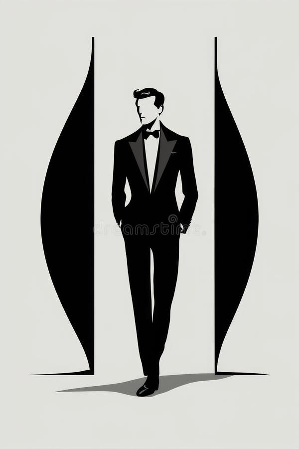 Elegant Man In Black Suit Standing Between Abstract Shapes In Monochrome Stock Image Image Of