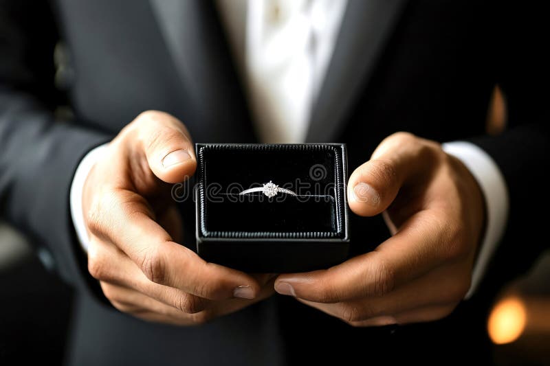 Elegant Man in Suit Holding an Engagement Ring in a Box Stock Photo ...