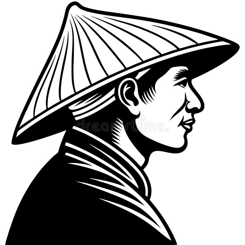 Elegant Man in Traditional Asian Hat Profile Vector Design for Cultural ...