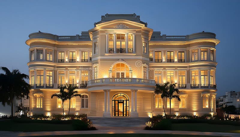 Luxury Mansion at Night stock illustration. Illustration of beautiful ...
