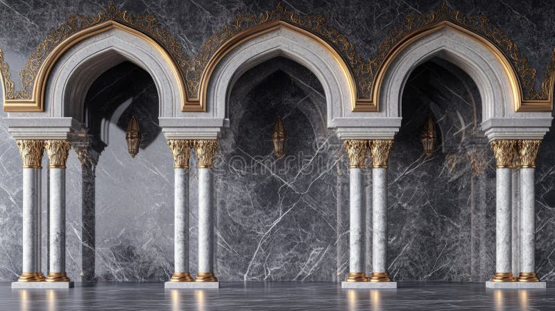 Elegant Marble Archway with Gold Accents and Pillars Stock Illustration ...