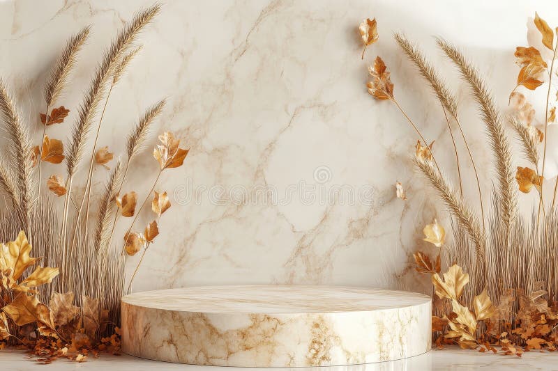 Elegant Marble Backdrop with Golden Foliage for Decorative or Display ...