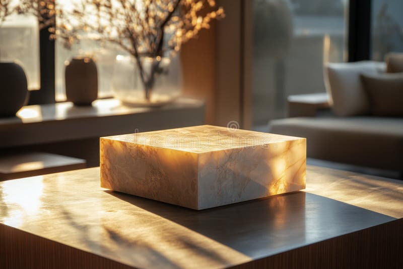 Elegant Marble Block on Table Reflecting Sunlight in Modern Indoor ...
