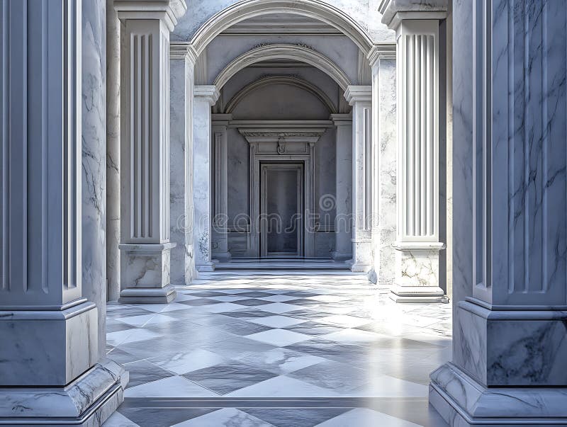 Elegant Marble Corridor with Classic Columns and Intricate Flooring ...