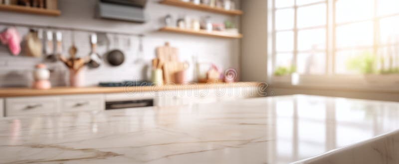 The Elegant Marble Countertop in a Cozy Modern Kitchen with Natural ...