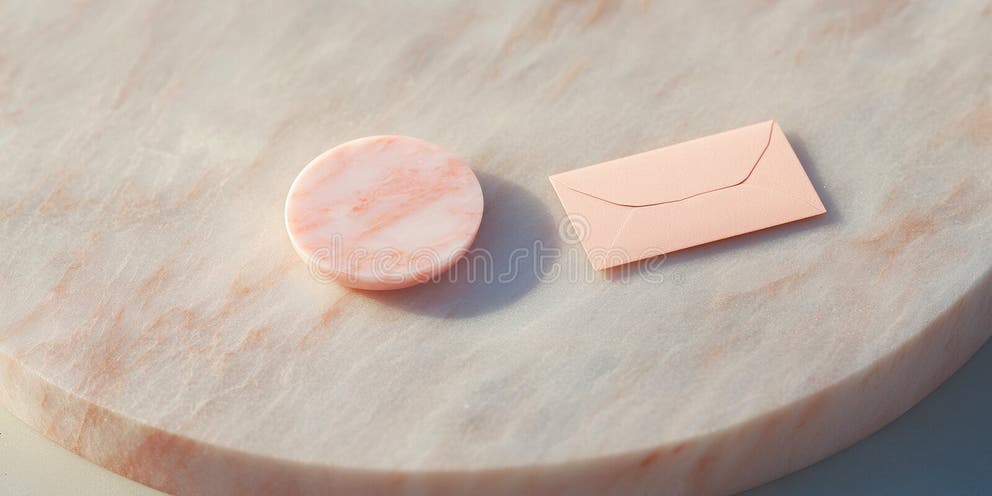 Elegant Marble Design: Circular Coaster and Envelope on Textured Stock ...