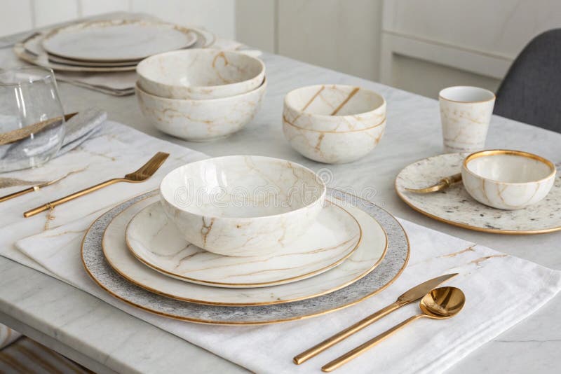 Elegant Marble Dinnerware Setting Stock Illustration - Illustration of dinnerware, cutlery ...
