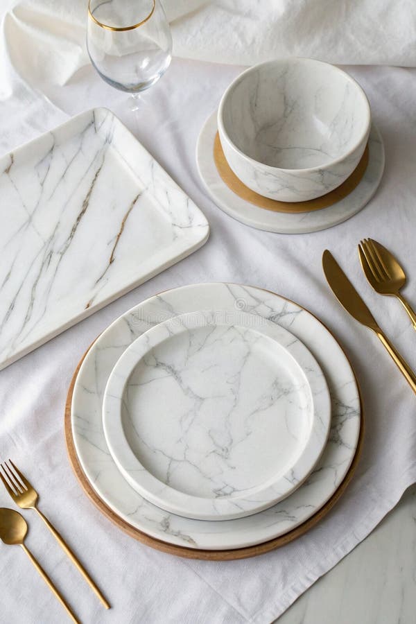 Elegant Marble Dinnerware Setting Stock Illustration - Illustration of refined, classy: 366490048