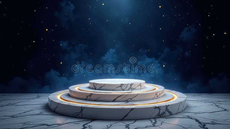 Elegant Marble Display Platforms with Stunning Starry Background Stock ...