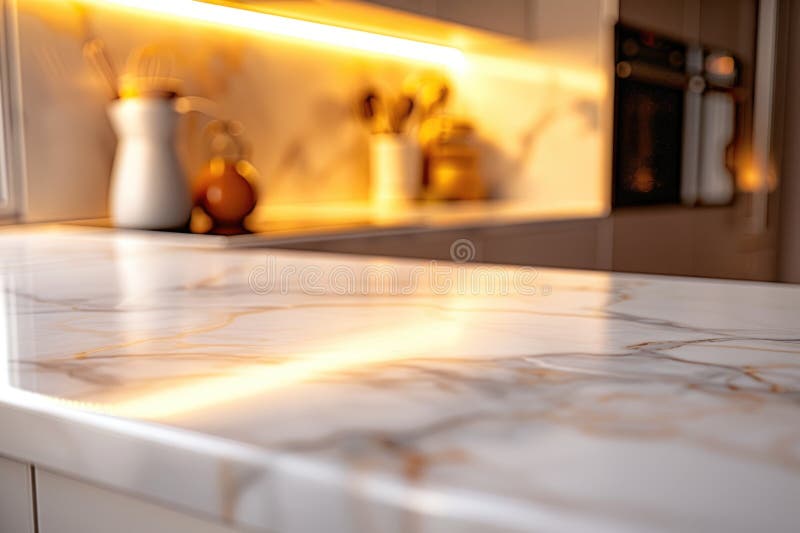 Elegant Marble Kitchen Countertop with Warm Lighting Highlighting ...