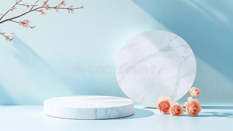 Elegant Marble Podium Setup for Product Display. Round Marble Dais Sits ...