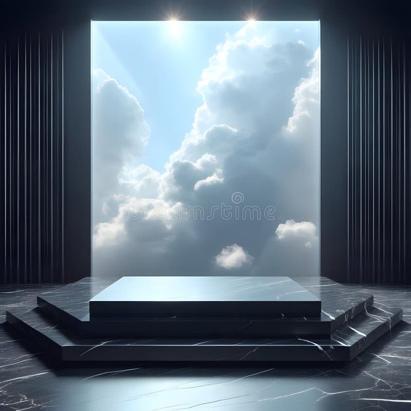 Elegant Marble Podium Under Dramatic Spotlight with Cloudy Sky Stock ...