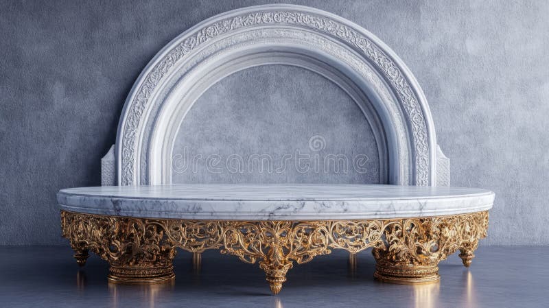 Elegant Marble Round Table with Ornate Gold Base Stock Illustration ...