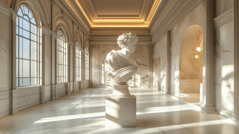 Elegant Marble Sculpture in a Museum Surrounded by Dramatic Lighting ...