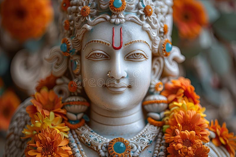 Marble Deity Statue with Orange Marigolds Stock Illustration ...