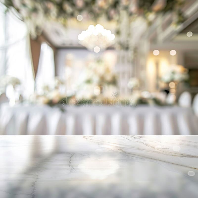 Elegant Marble Tabletop with Blurred Wedding Reception Background ...
