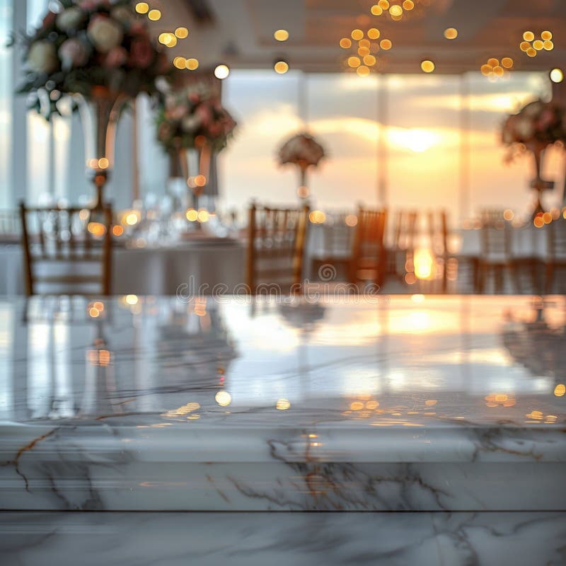 Elegant Marble Tabletop with Blurred Wedding Reception Background ...