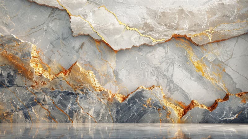 Elegant Marble Wall with Golden Veins and Reflective Floor Stock Photo ...