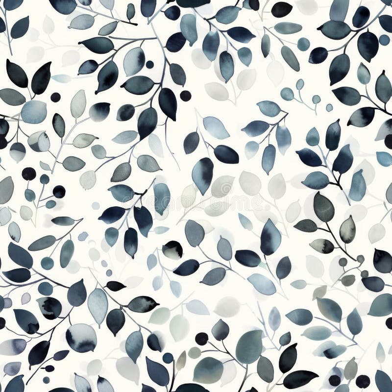 Elegant Marlin and Chambray Blue Leafy Watercolor Seamless Pattern ...