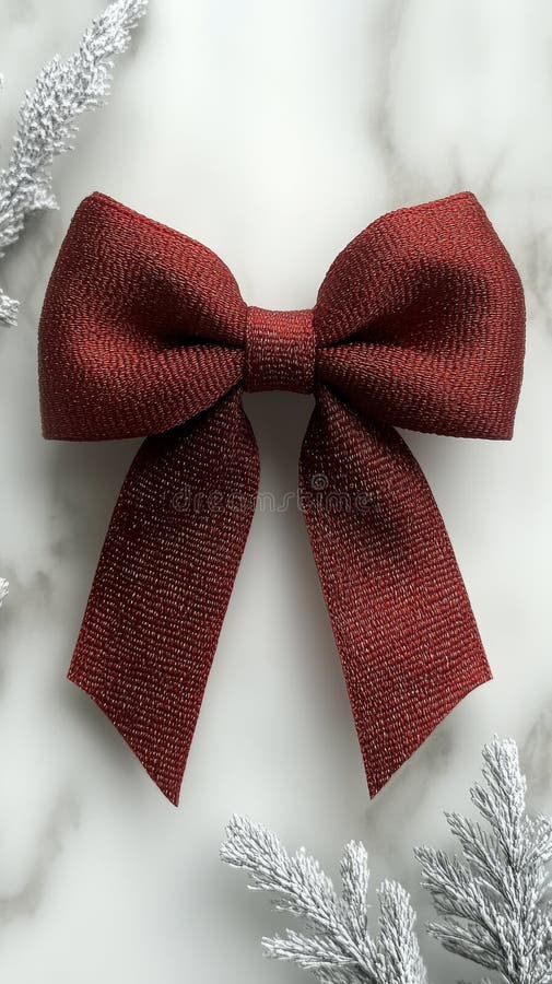 Elegant Maroon Bow with Textured Fabric on Light Marble Surface ...