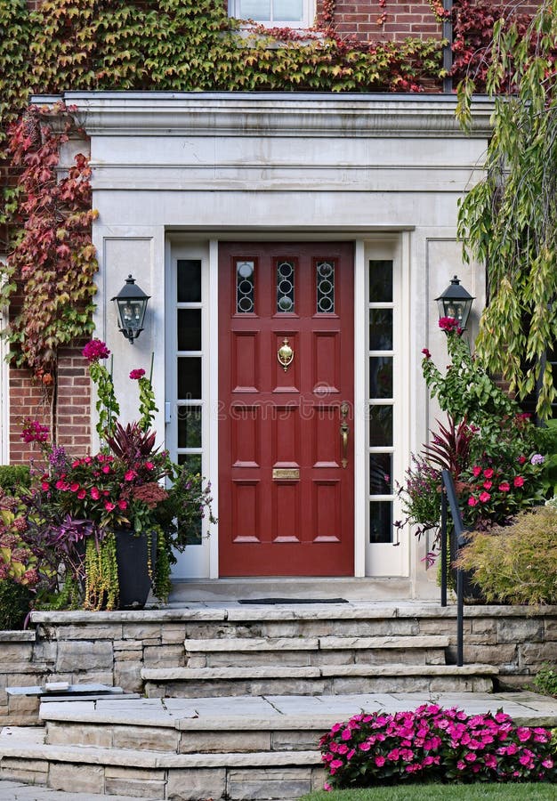 Elegant Maroon Colored Front Door Stock Image - Image of steps, front ...