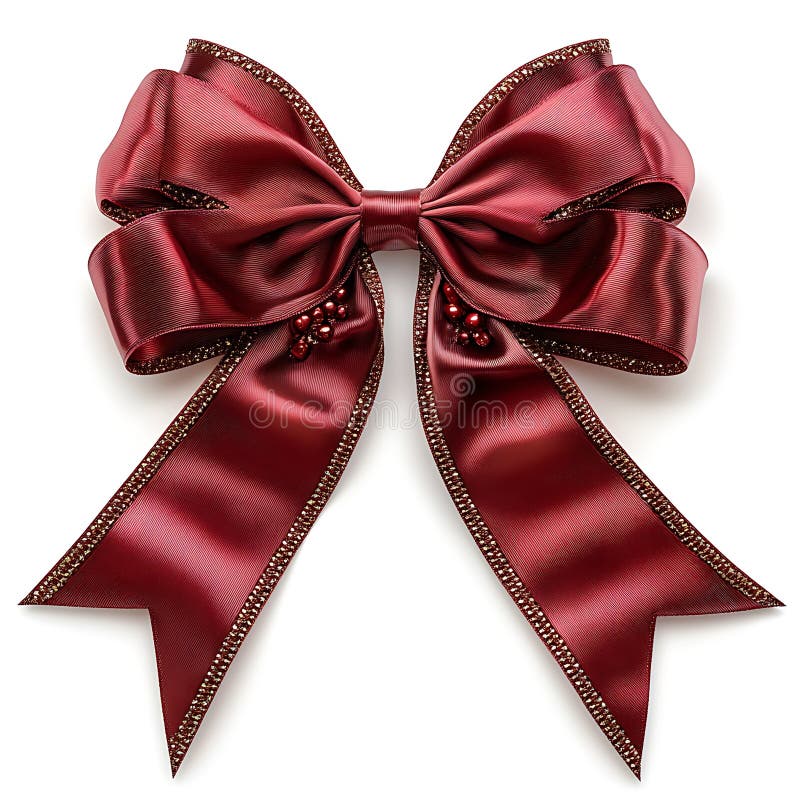 Elegant Maroon Satin Ribbon Bow with Embellishments Stock Illustration ...