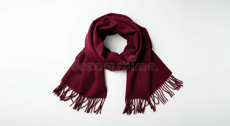 Elegant Maroon Scarf with Fringes on White Background Stock ...