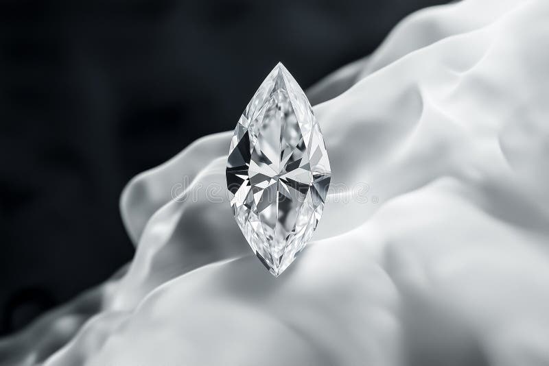 Elegant Marquise Diamond Resting on a Smooth White Silk Surface Stock ...