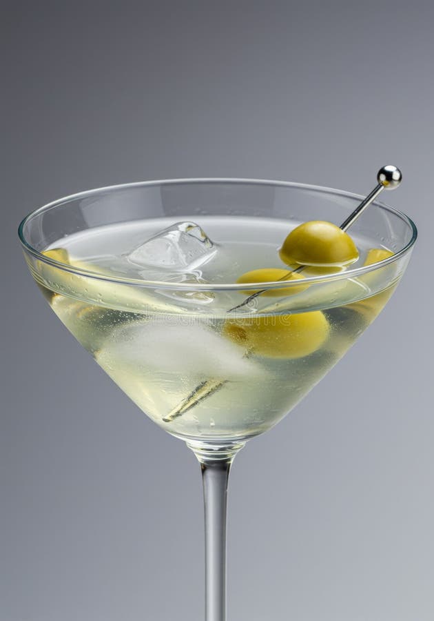 Elegant Martini Cocktail with Green Olives and Ice Stock Illustration ...