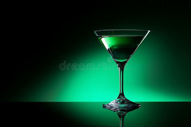 Elegant Martini Glass with Cocktail and Dramatic Lighting on Reflective ...