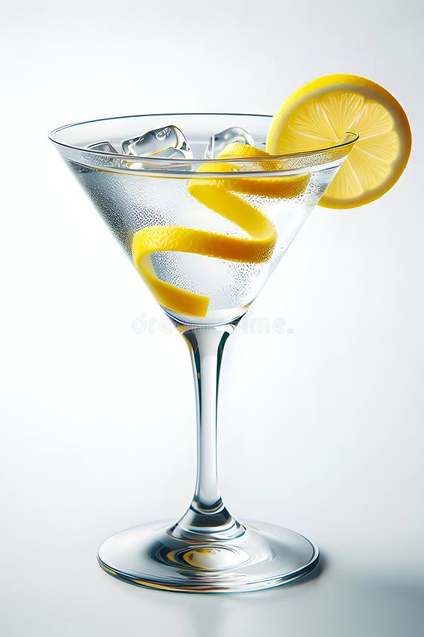 Elegant Martini Glass with Lemon Twist and Ice Stock Illustration ...
