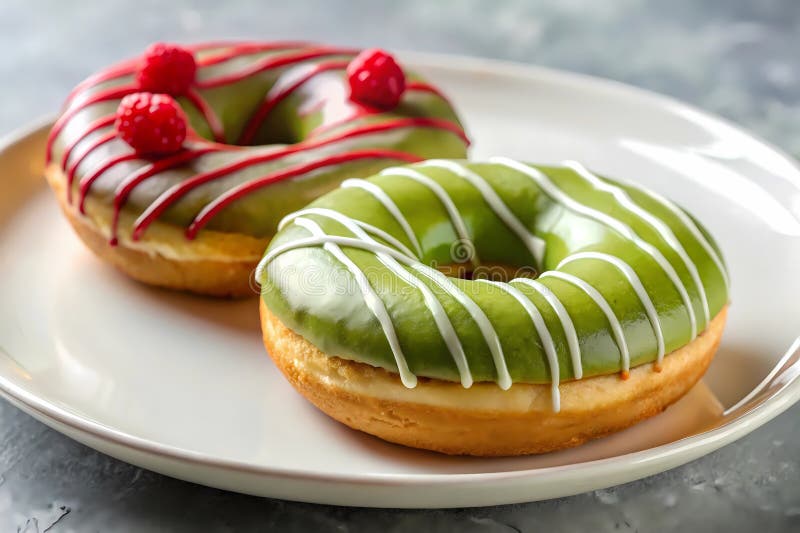 Elegant Matcha Donuts with White Chocolate Drizzle Stock Illustration ...