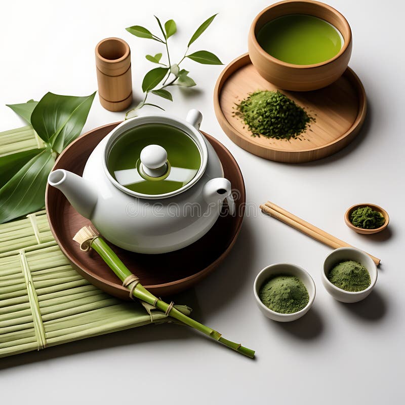 Elegant Matcha Tea Setup on White Background Stock Image - Image of ...
