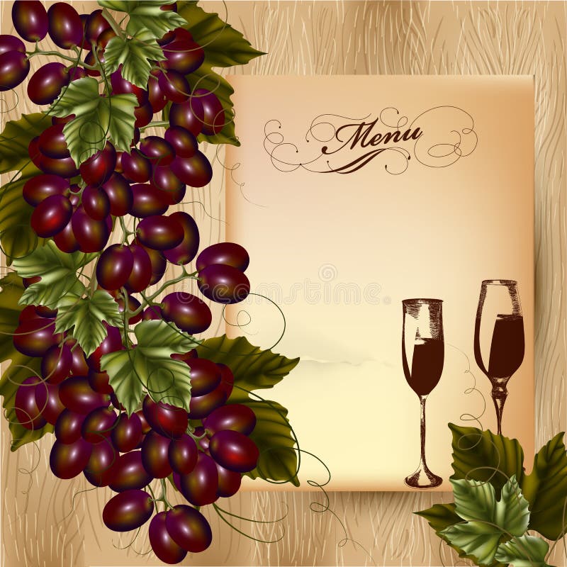 Elegant Menu Design for Restaurant with Cluster of Grapes and Wi Stock ...