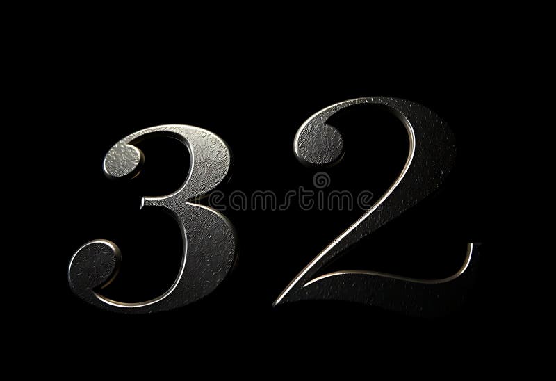 Elegant Metal Numerals: Thirty-Two in Dramatic Dark Setting Stock ...