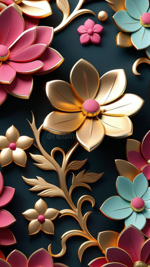 Elegant Metallic and Colorful Flowers on Dark Background Stock Photo ...