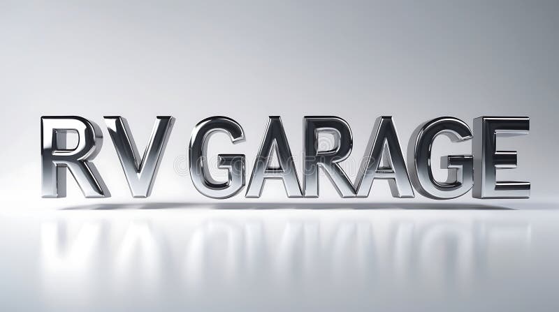 Elegant Metallic Letters Forming RV Garage on a Reflective Surface in ...