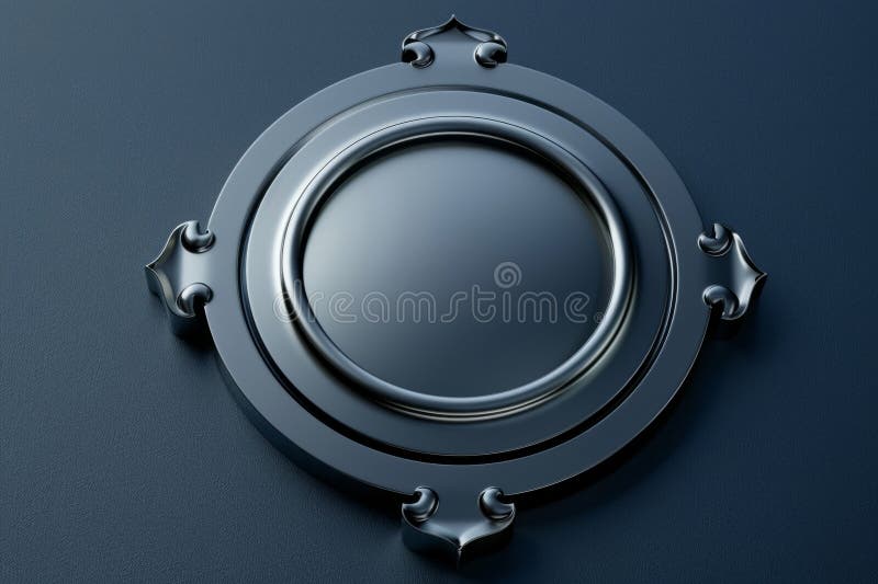 Elegant Metallic Round Frame Casting Shadow on Blue Background Stock ...